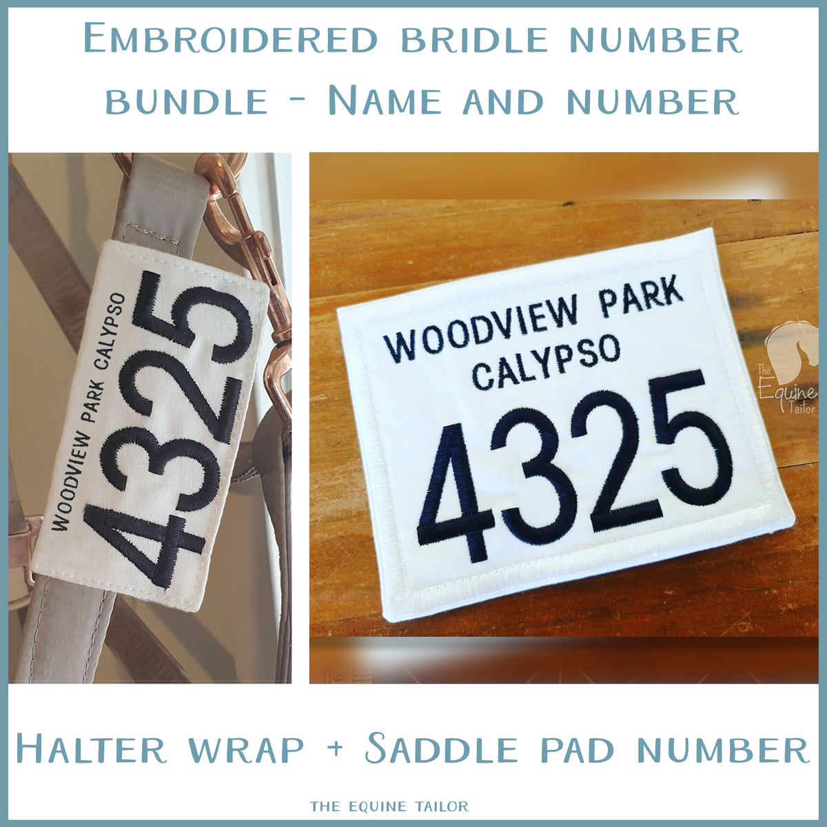 Embroidered Bridle numbers Bundle - Halter numbers and Saddle pad - Na ...
