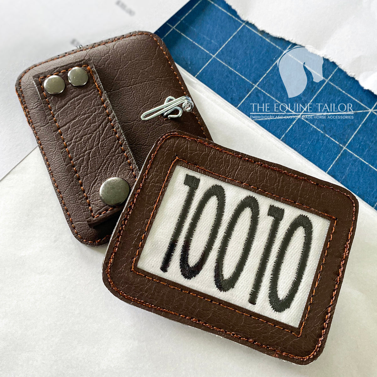 Embroidered Bridle numbers with vinyl faux leather texture border for ...